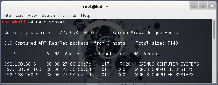 Network scanning with netdiscover