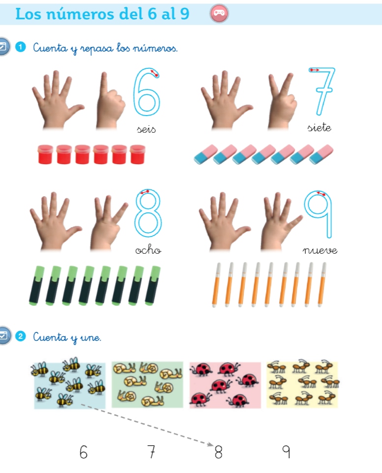 LAS CLASES DE LA PROFE MAR.: LOS NÚMEROS DEL 6 AL 9