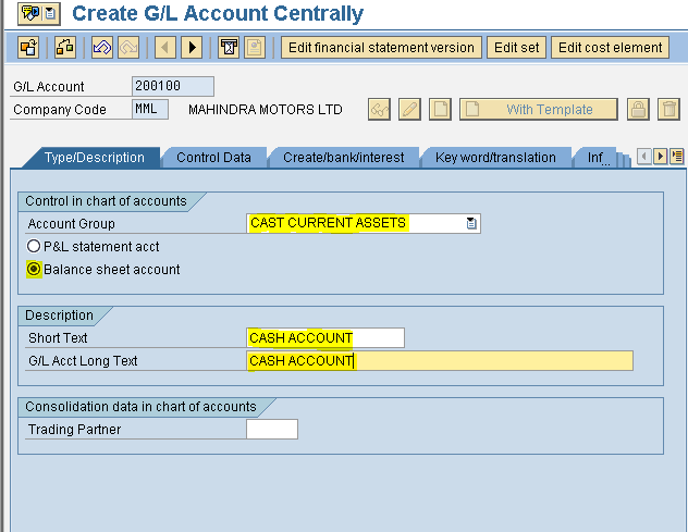 SAP - FICO MODULE LEARNING: Creation of General Ledgers in SAP