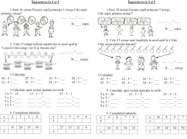 EDUCATIA CONTEAZA : IMPARTIREA NUMERELOR NATURALE - (1-10)