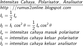 Rumus2 Fisika : Rumus Fisika Polarisasi Cahaya