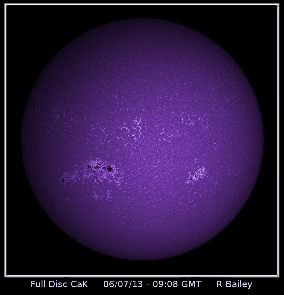 Solar Observations by R Bailey: Sun in Calcium K line 393.3 nm