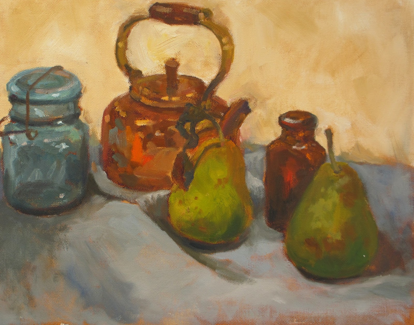 Dancing Light Studio: Still Life with Pears and Copper Kettle