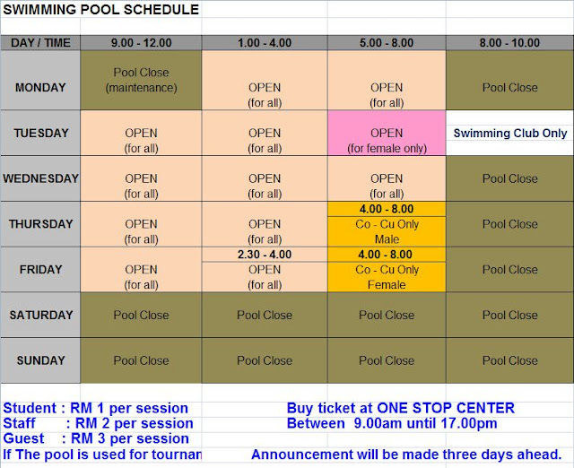 MMU Swimming Pool Timetable - Brocade Blue