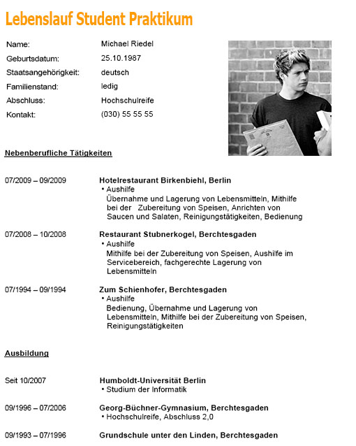 Lebenslauf Student Muster - Malvorlage