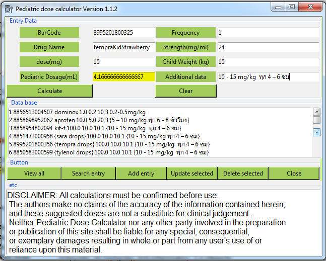 Peditatric dose calculator