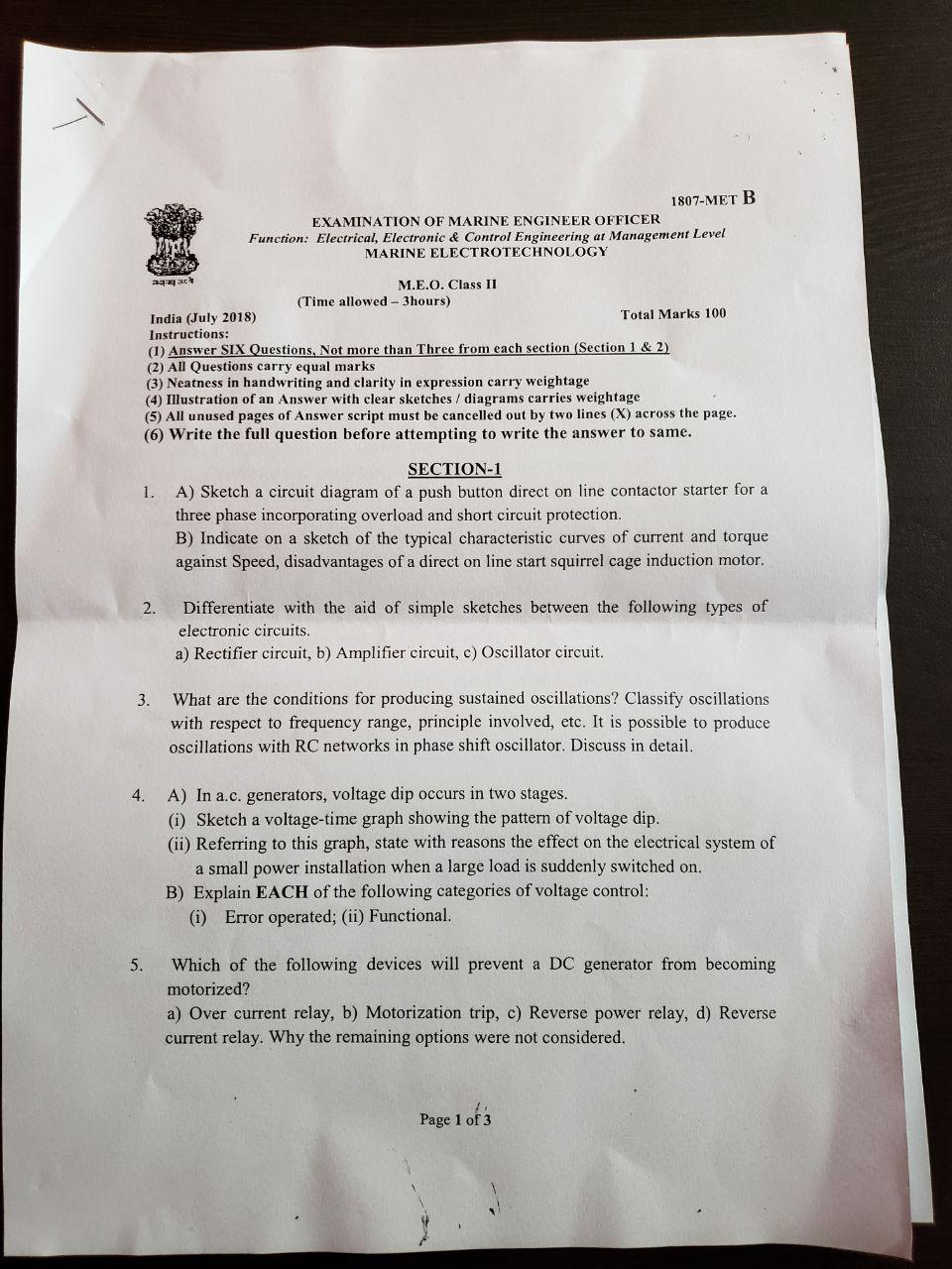 Electrical ⚡💡- MEO Class 2 Papers