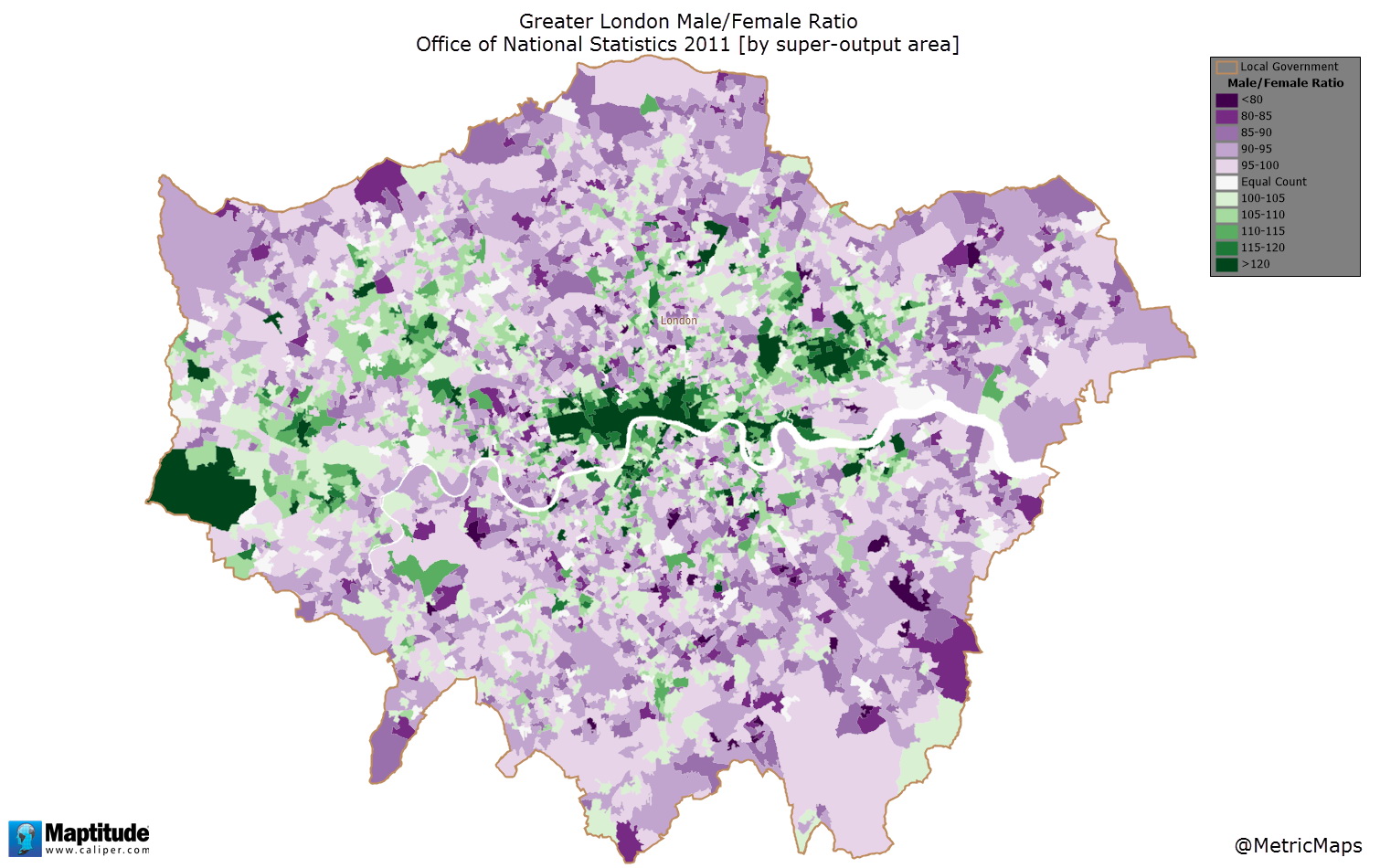 Great London Male/Female Ratio - Vivid Maps