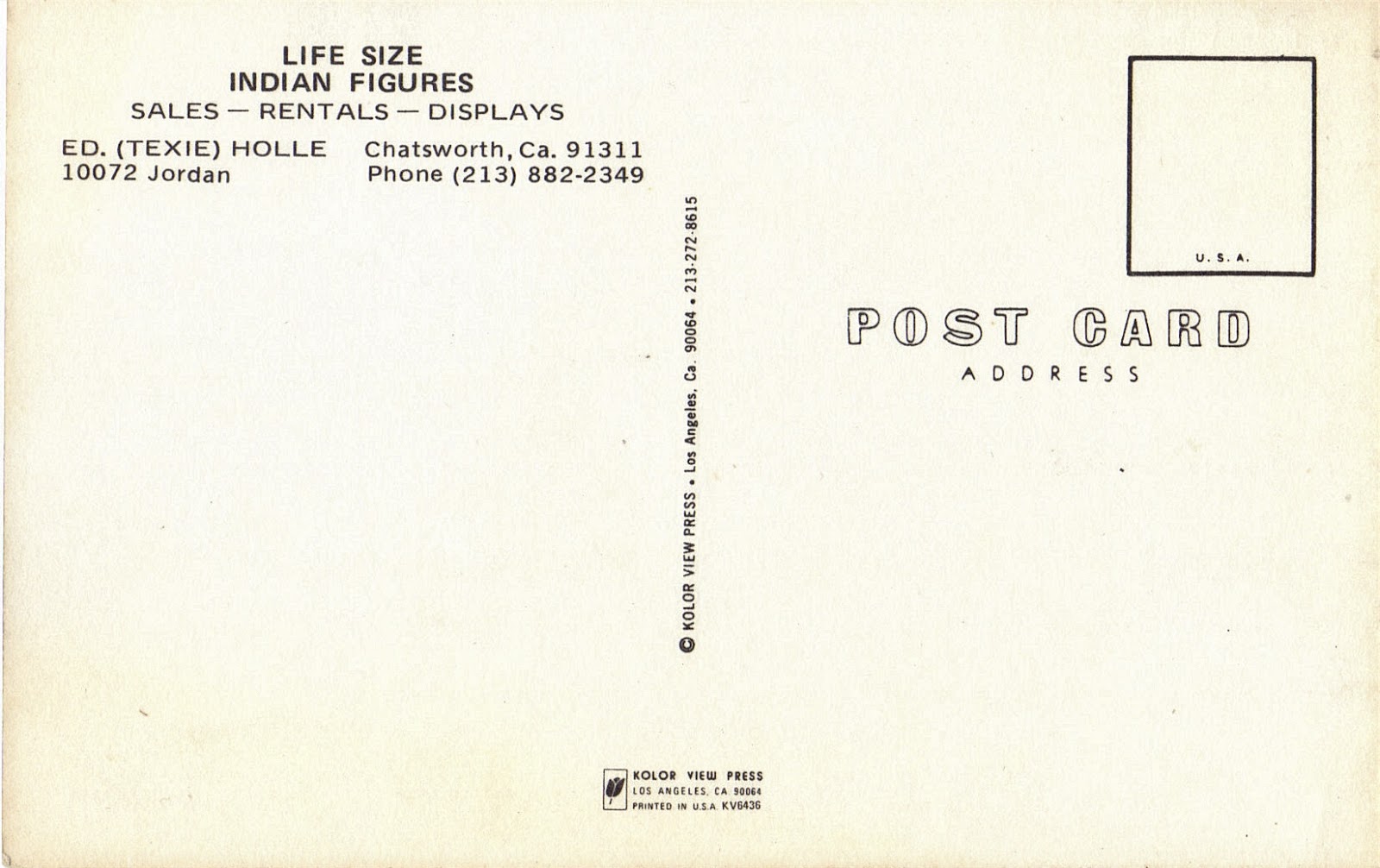 Life Size Indian Figures in Chatsworth Postcard | San Fernando Valley Blog