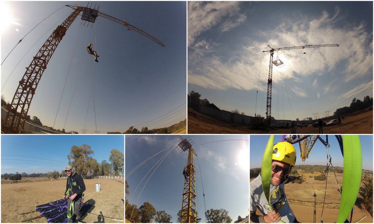 Ropes and Poles: Abseiling platform - pioneered deck on a crane