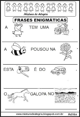 FRASES ENIGMÁTICAS PARA ALFABETIZAÇÃO - Mistura de Alegria