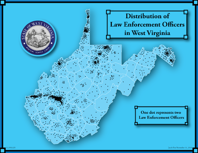 Jake Fox Maps: Dot Density of Law Enforcement Officers in West Virgnia