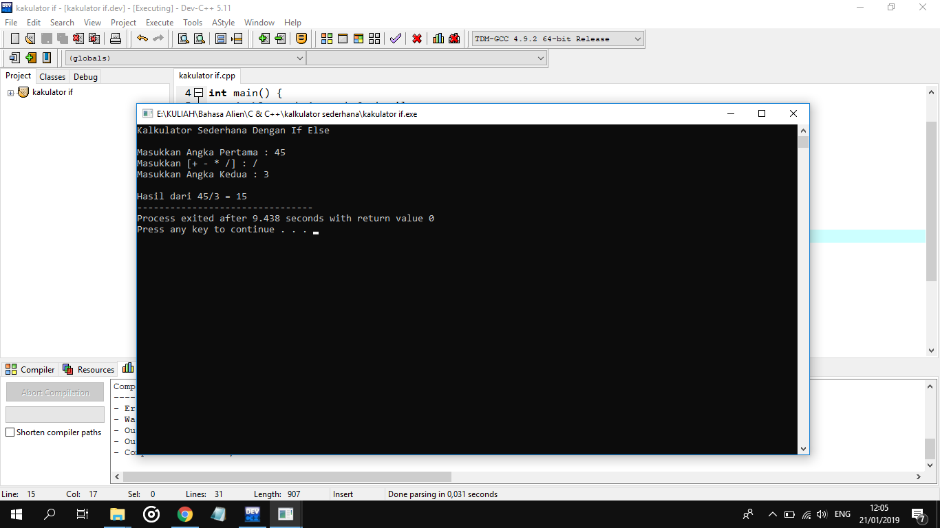 Program Kalkulator Sederhana Menggunakan If Else Bahasa C++