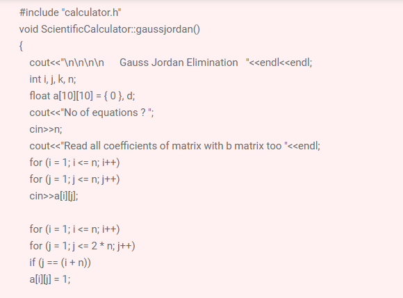 GAUSS JORDAN METHOD C++ CODE FILE
