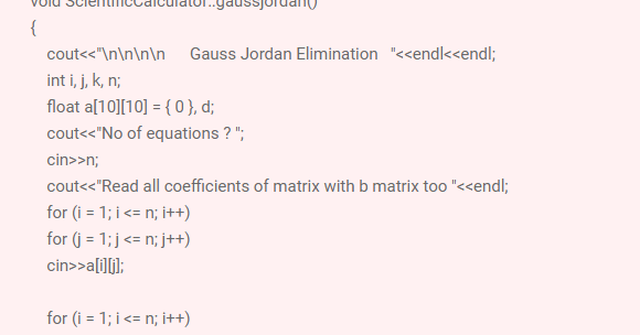 GAUSS JORDAN METHOD C++ CODE FILE