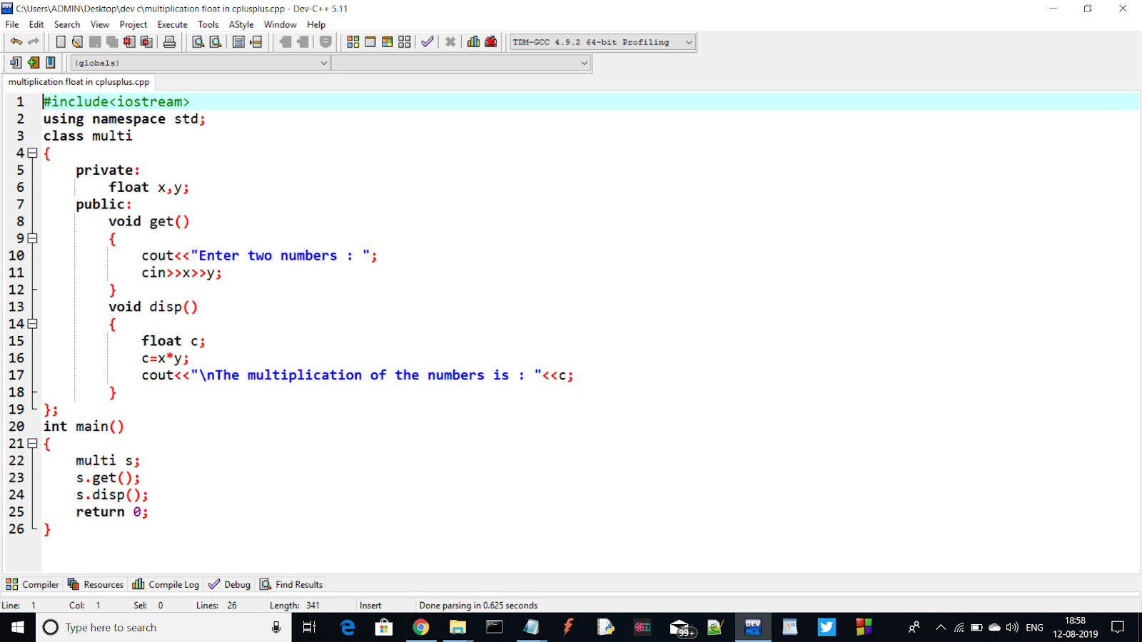 Multiplication Of Two Float Numbers In C Language Without And With Class