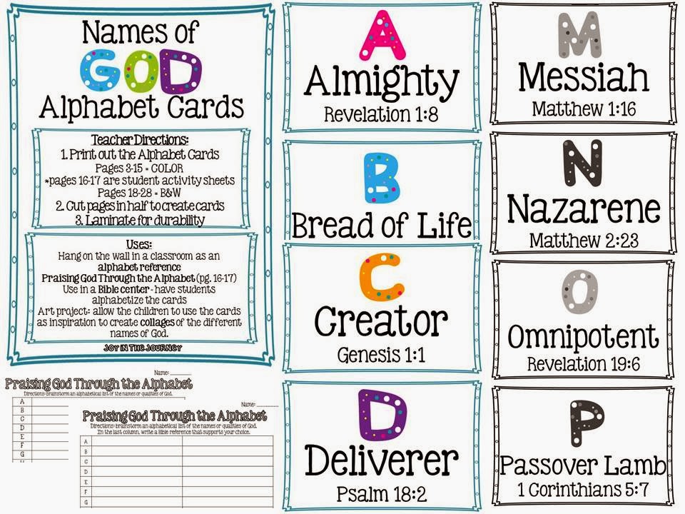 Names of God Alphabet Cards - Joy in the Journey Teaching