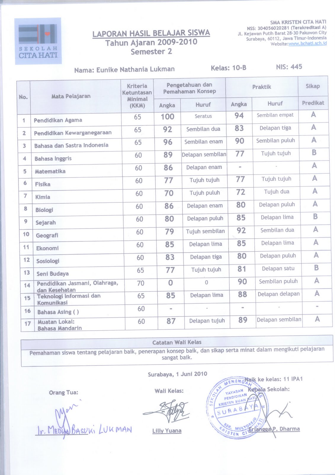 My Talents for Jesus: My Progress Report (Grade 10)