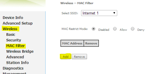 Home Gateway support: MAC Filtering in AN1020-25