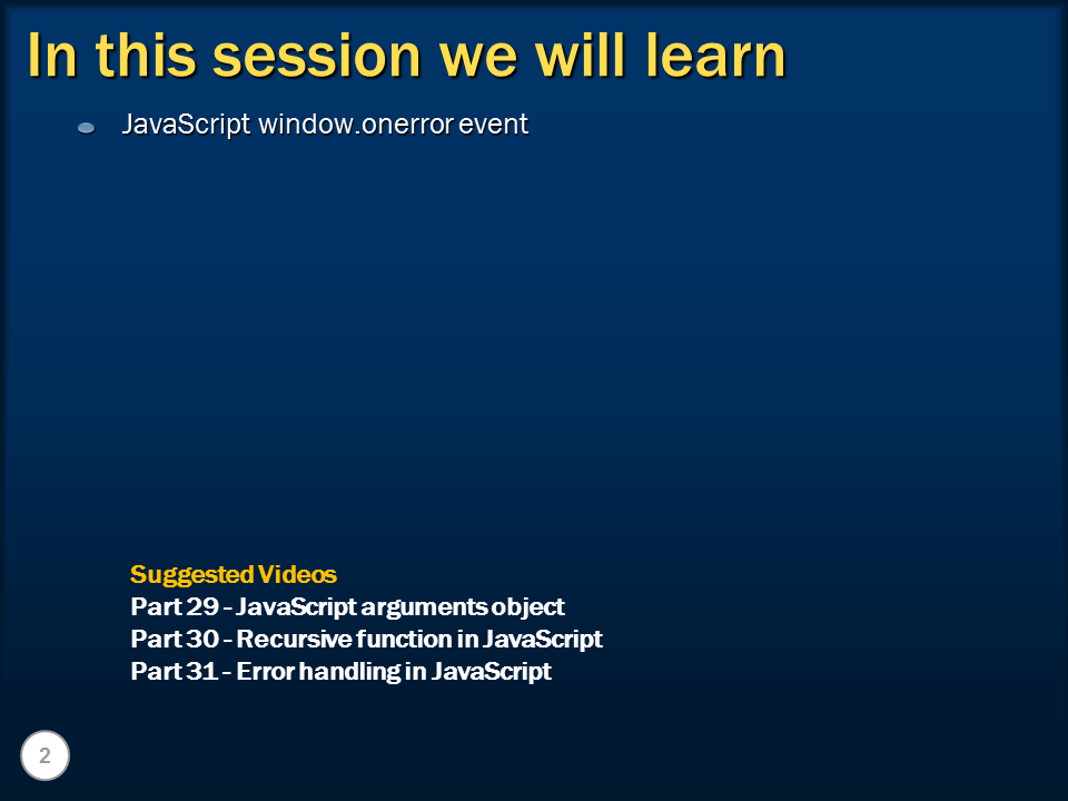 Sql server, .net and c# video tutorial: JavaScript window.onerror event