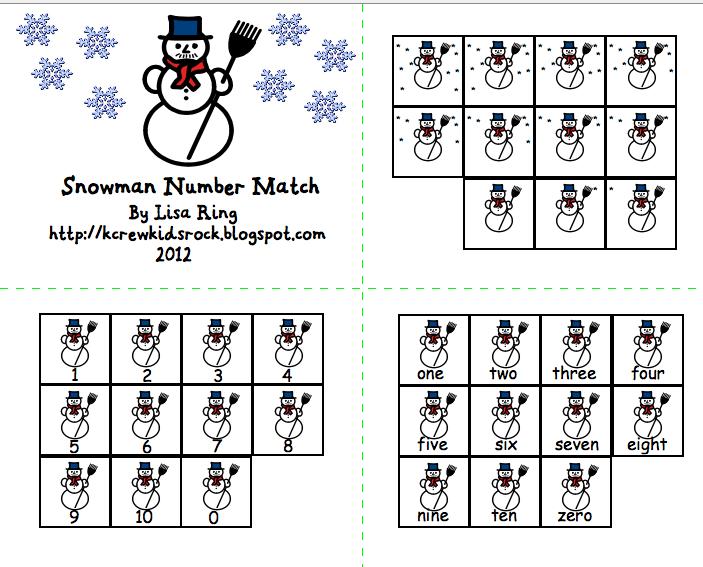 Mrs. Lisa's Pre-K Crew Rocks!: Snowman Number Match
