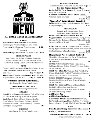 Tiger!Tiger!: Current Menu