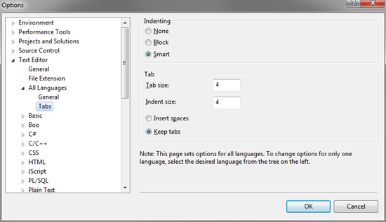 How do I replace tabs with spaces in Visual Studio