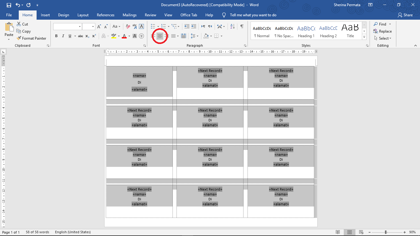 Cara membuat Label Undangan Ukuran 103 dengan Mail Merge (Word 2016 ...