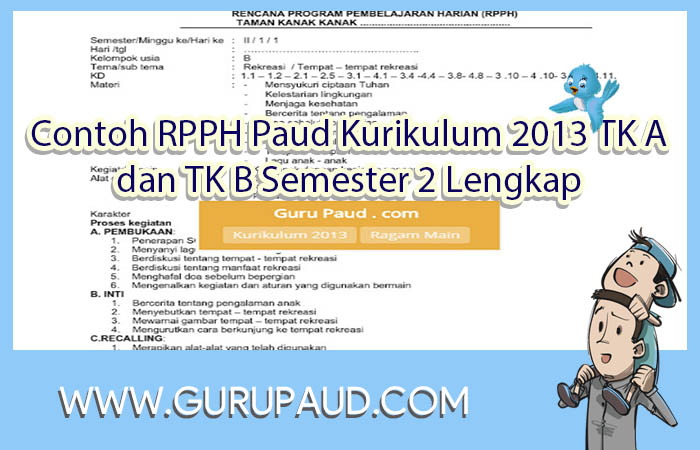 Contoh RPPH Paud Kurikulum 2013 TK A dan TK B Semester 2 Lengkap | GURU ...