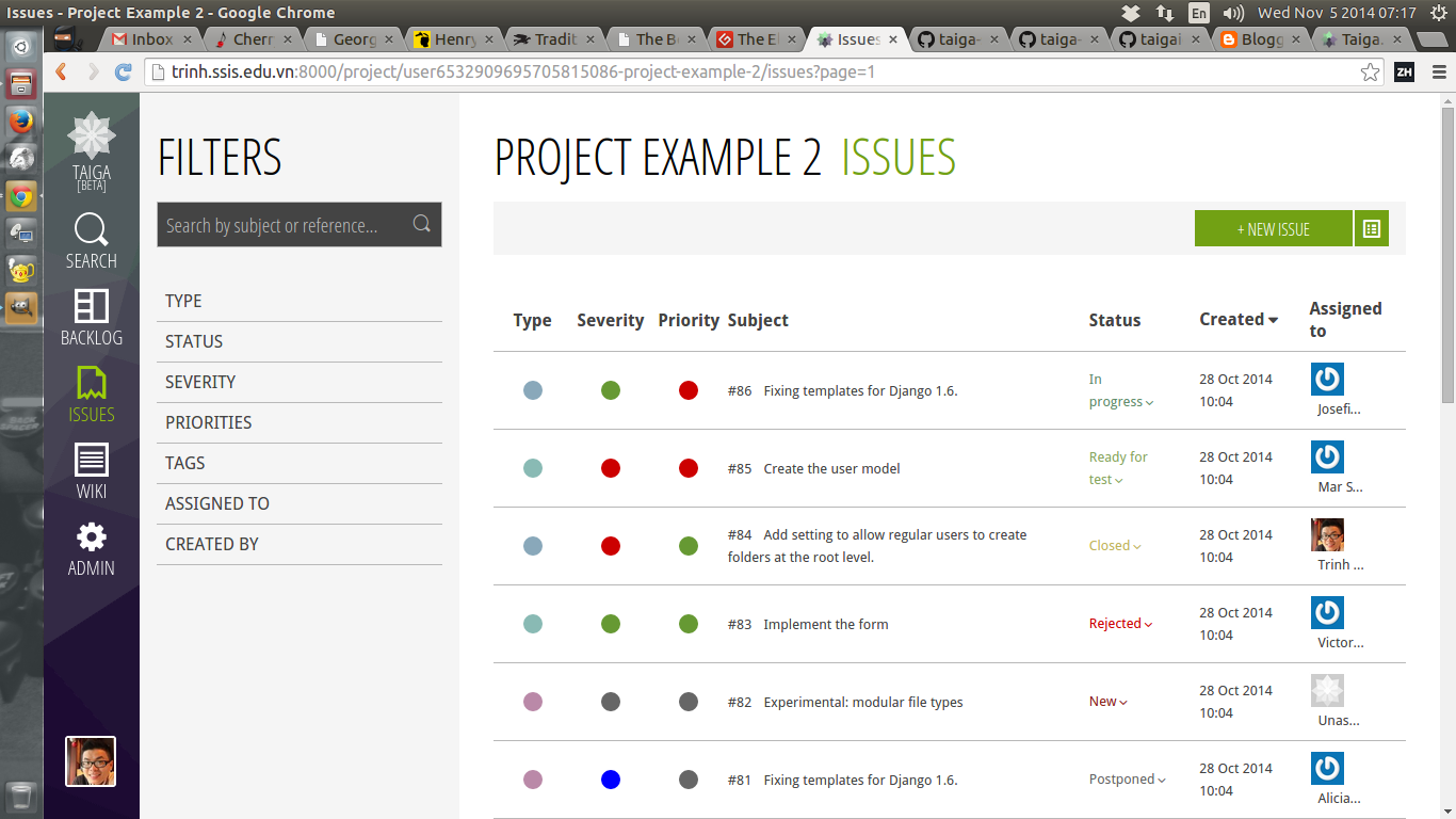 Trying the Taiga project management platform