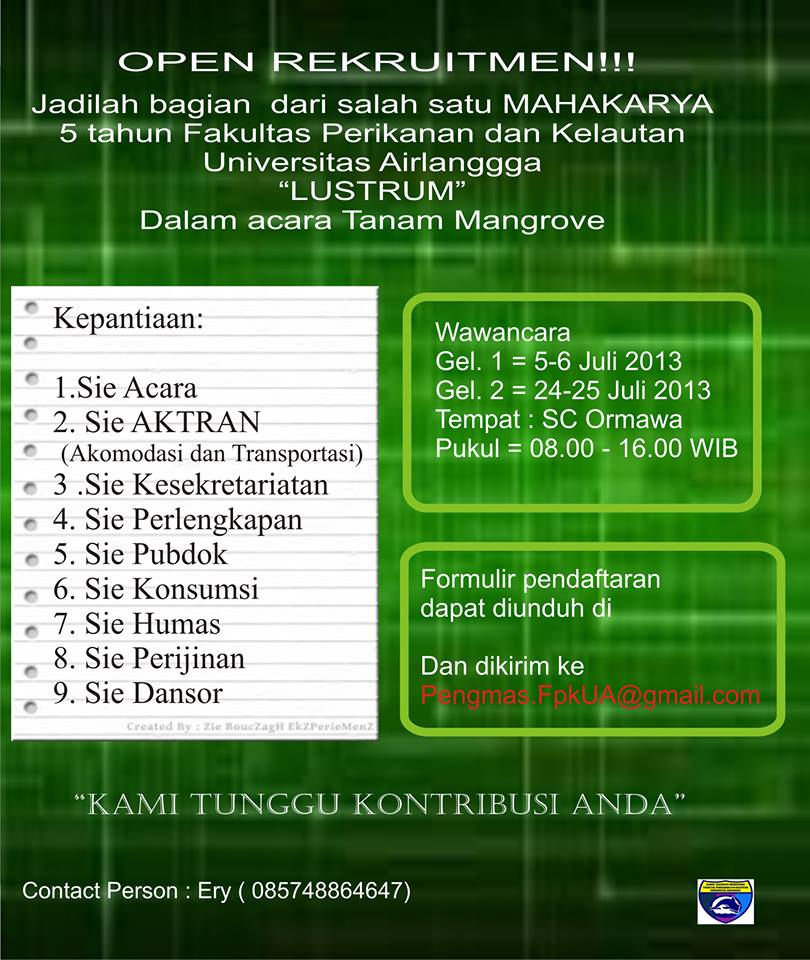 BEM FPK UNAIR: Download Formulir Pendaftaran LUSTRUM "Tanam Mangrove"
