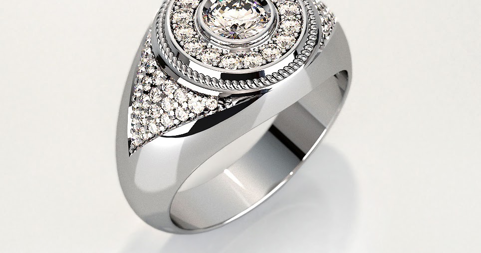 Gold.Art. 3D collection: Men's ring with round gemstone