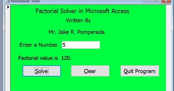 Free Programming Source Codes and Computer Programming Tutorials: Factorial Solver in Microsoft ...