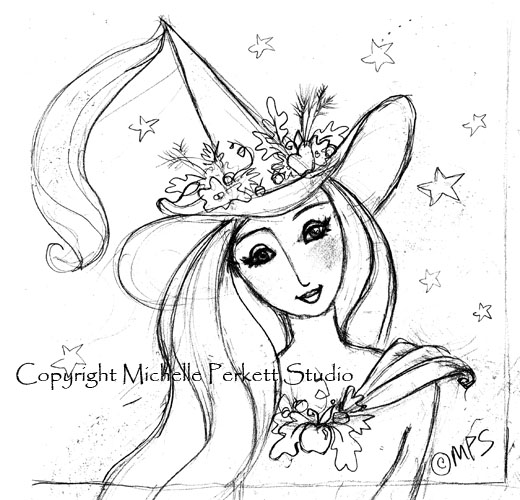MICHELLE PERKETT STUDIO: THE GOOD WITCH DIGITAL STAMP SKETCH