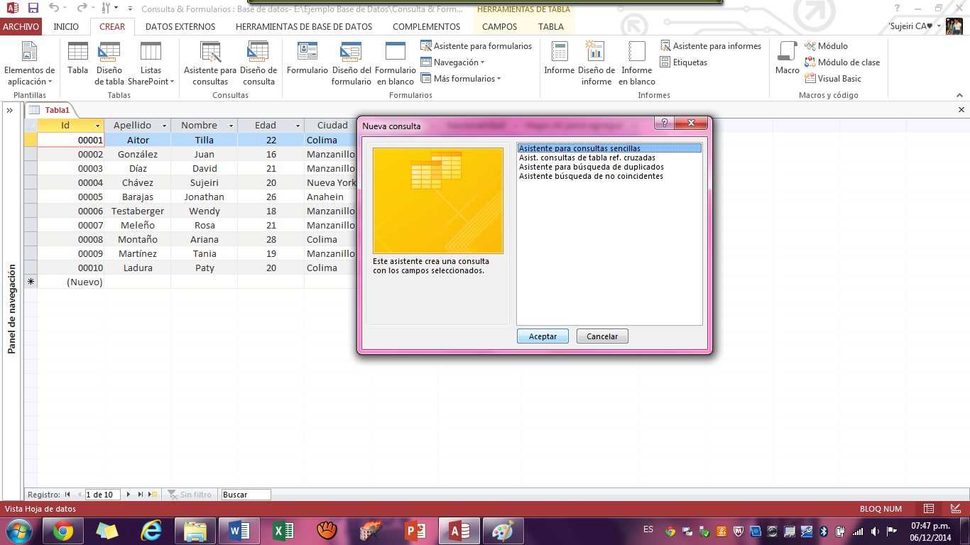 Viajando alrededor del mundo: "Bitácora 1.1.- Consultas en Access"