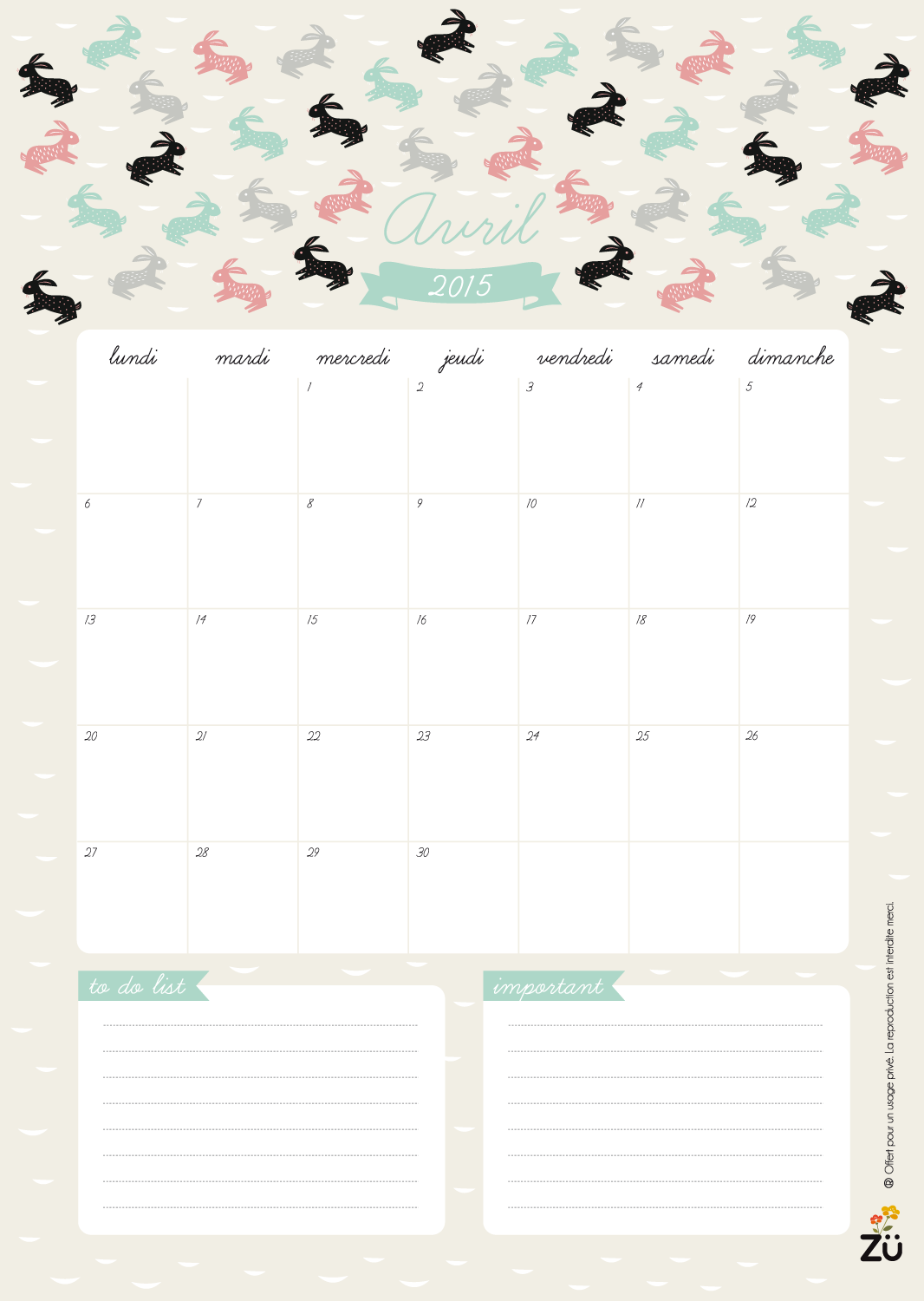 Calendriers mensuels : avril 2015 (à imprimer - gratuit) - C'est ...