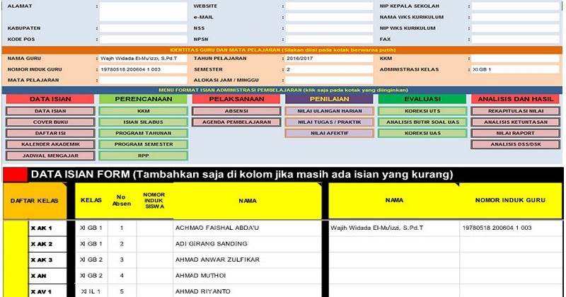 Unduh Aplikasi Administrasi Guru Excel Terbaru 2017 Paling Lengkap - Dokumen Operator