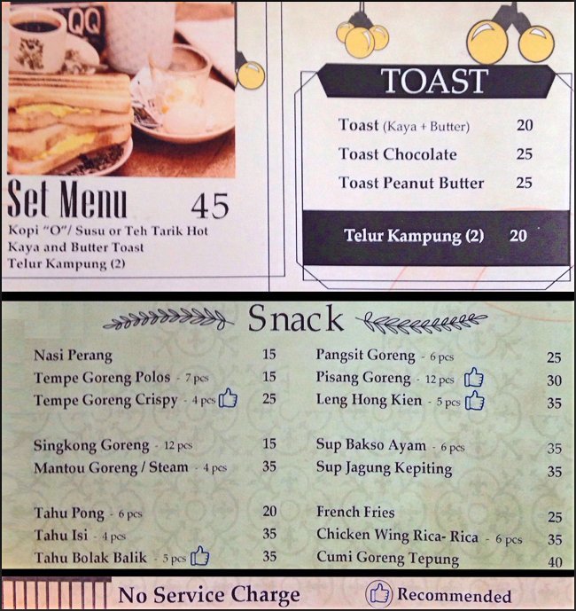 Harga Menu QQ Kopitiam Kelapa Gading Restoran Peranakan
