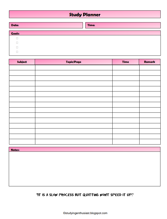 Free Daily Study Planners