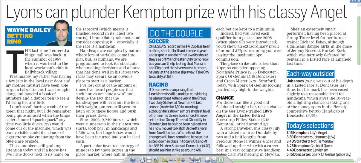 Wayne Bailey Racing and Trading: Saturday's Irish Independent article