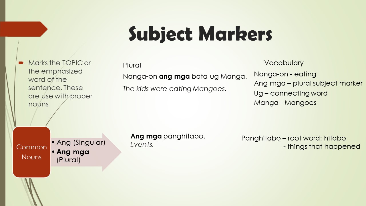 Cebuano101: Subject Markers: Si, Sila Si, Ang, Ang mga, Ni, Nila ni, Sa ...