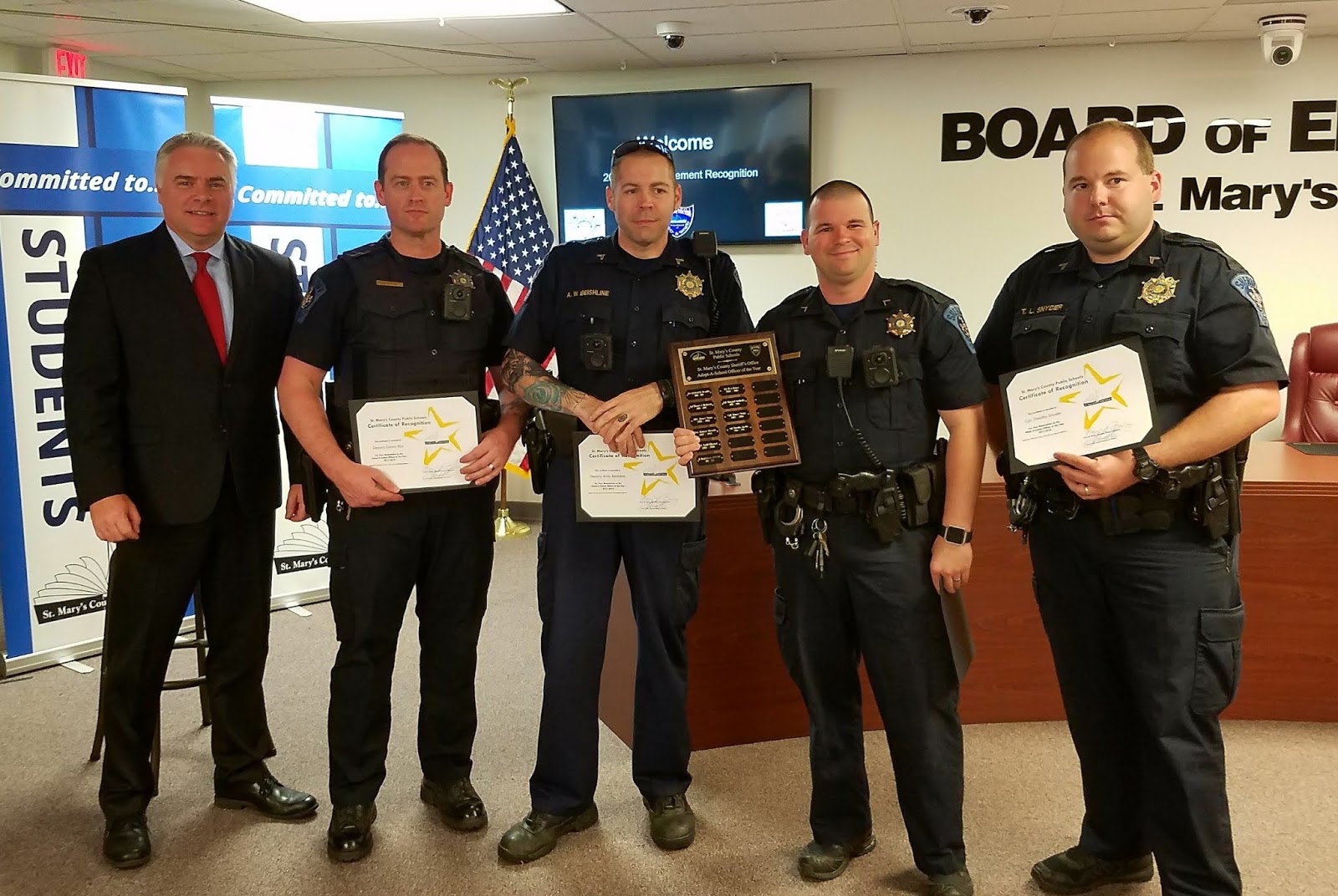 St. Mary's County Sheriff's Office - News: St. Mary's Board of Education Awards Officers