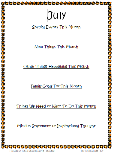 July Family Goals Printable and July Blog Goals | From Overwhelmed to ...