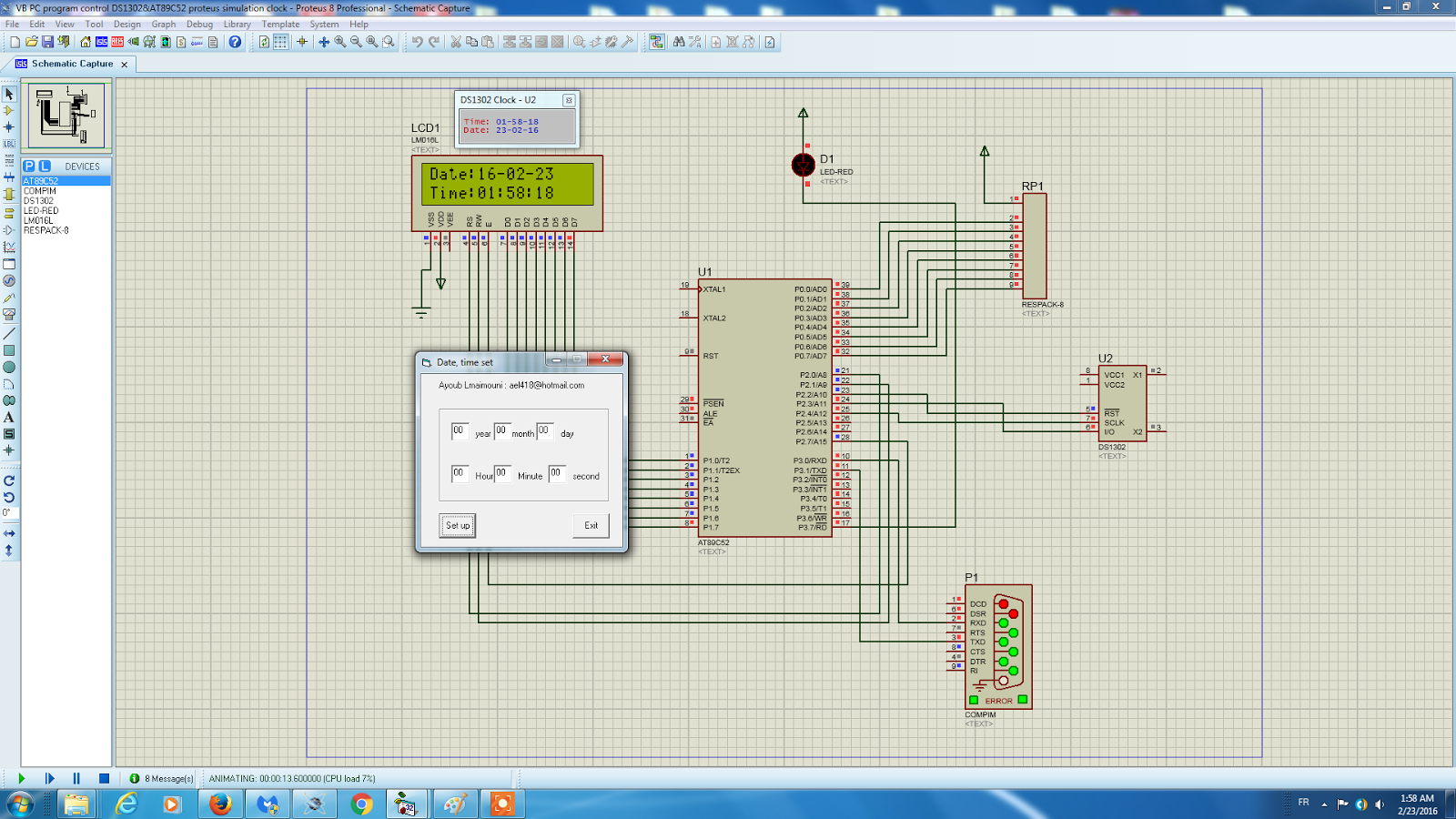 At89s52 And Rs232 Visual Basic Control Ds1302 Simulated In Proteus