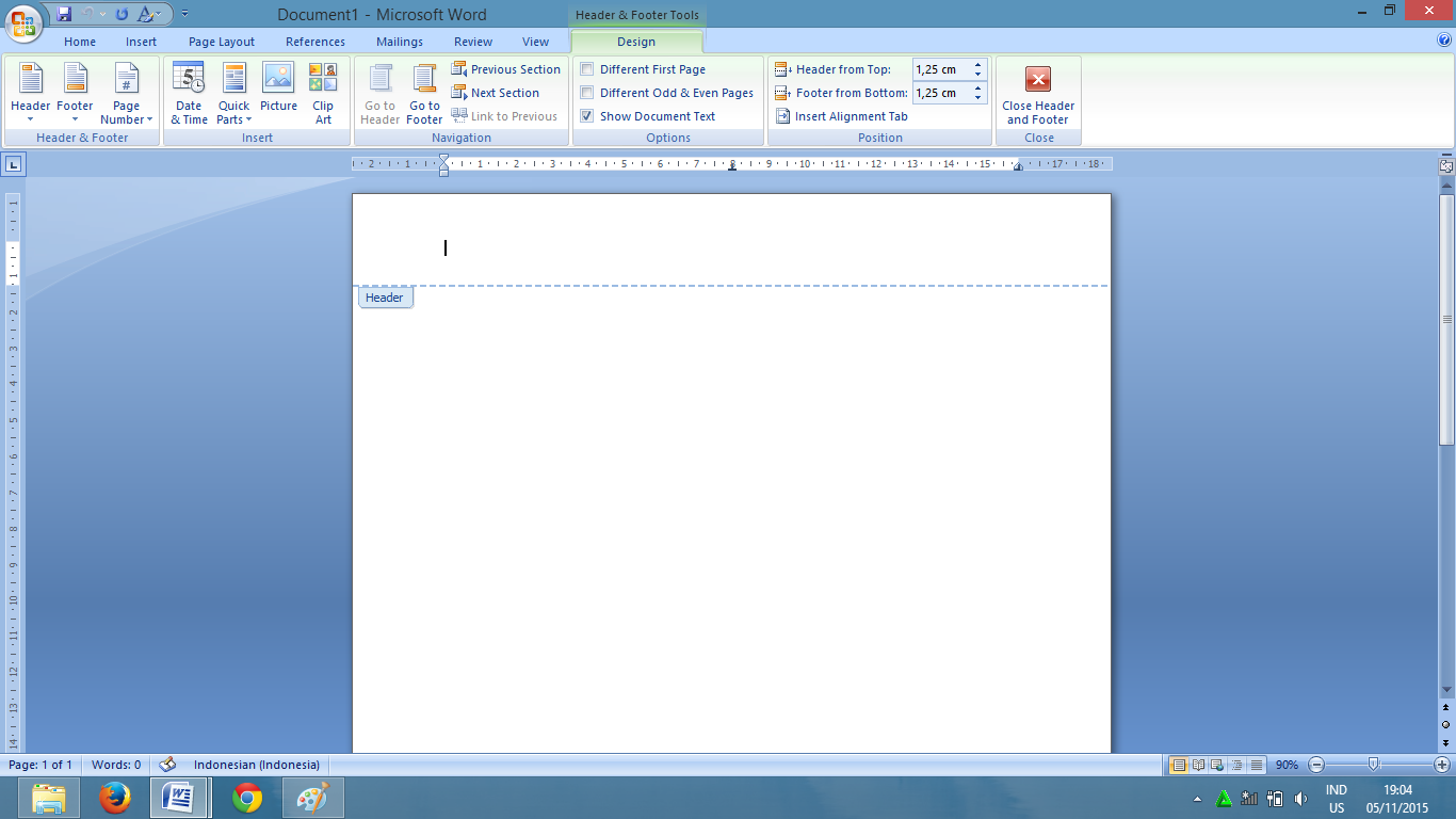 Gambar 2.1 Tampilan setelah kita klik edit header