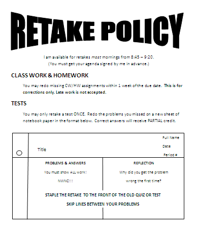 Mrs. Giroux's Algebra Class: Retake Policy