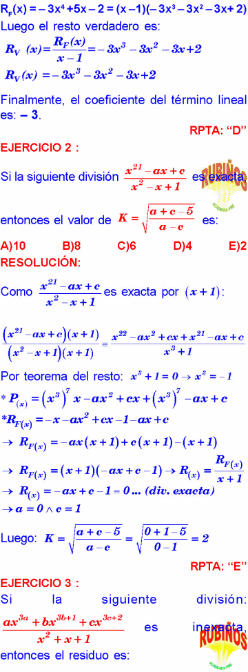 TEOREMA DEL RESIDUO EJEMPLOS Y PROBLEMAS RESUELTOS