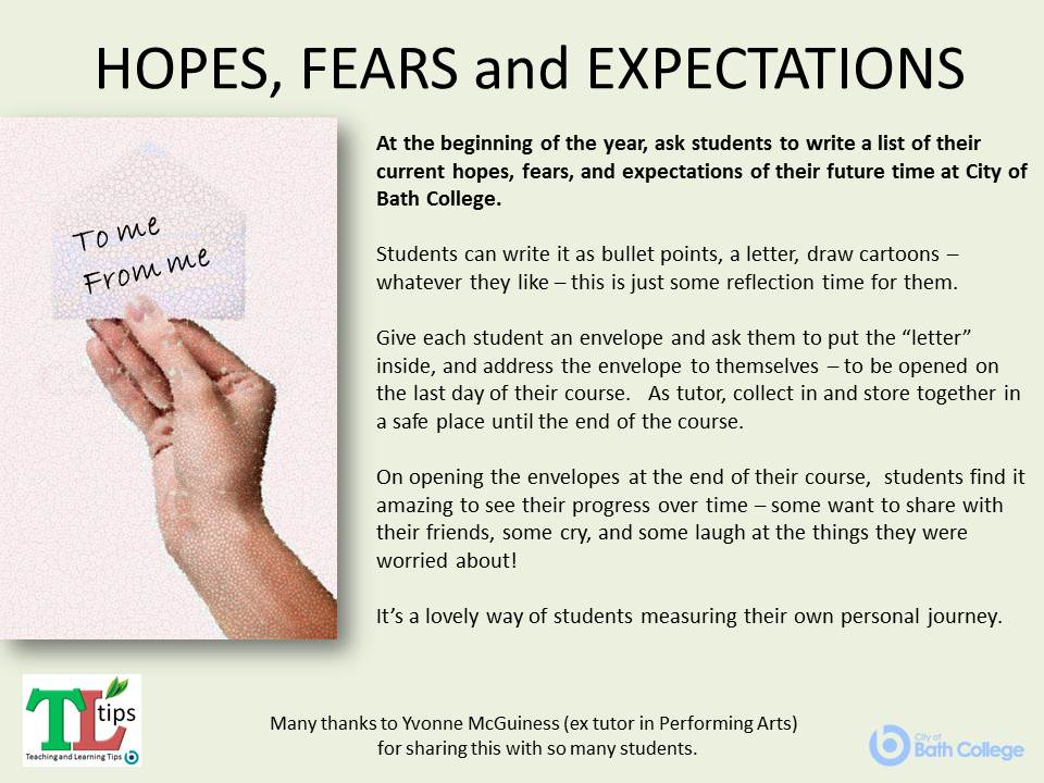 Teaching Tips - City of Bath College: Hopes, fears and expectations ...