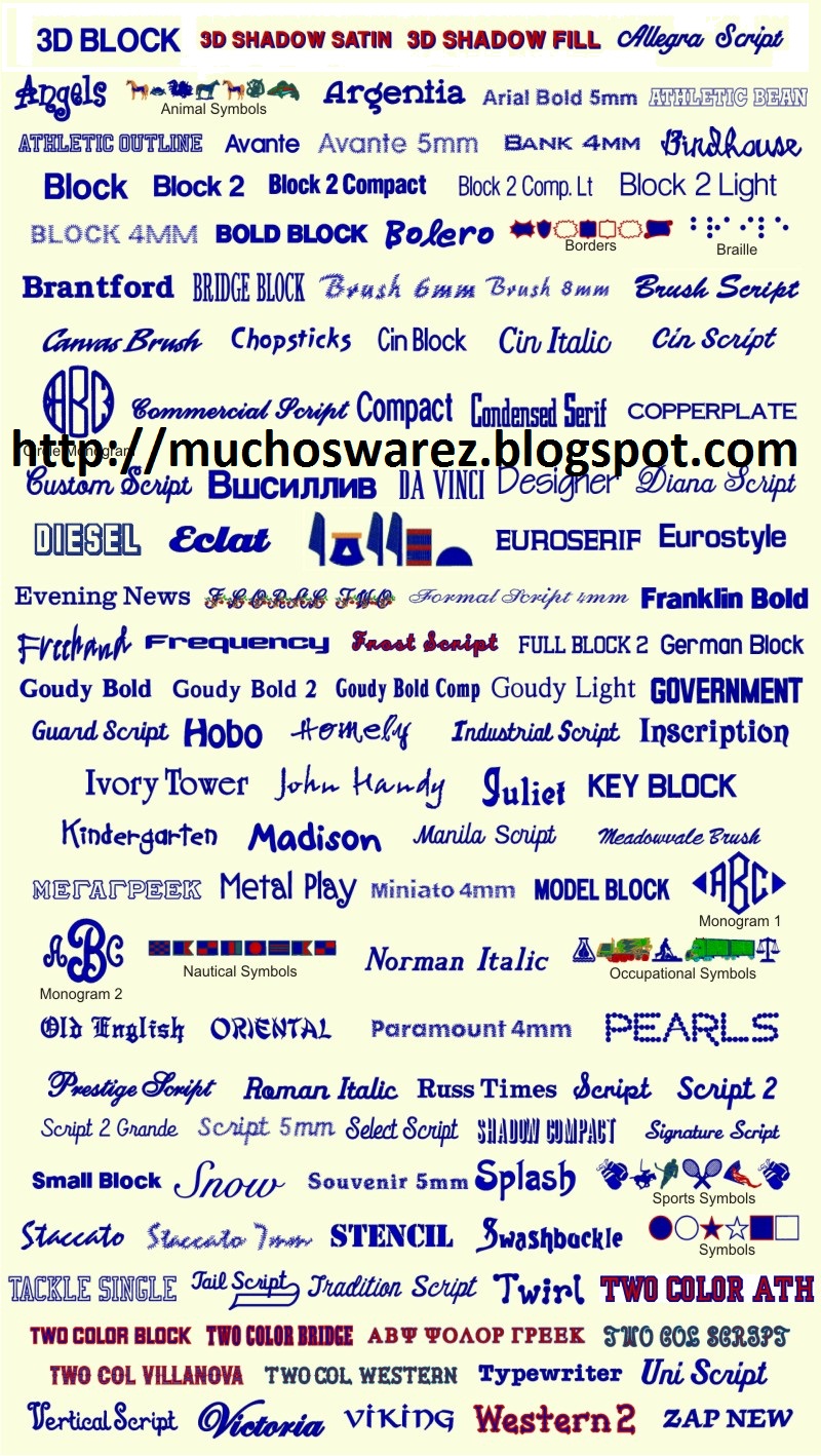 MUCHOS WAREZ: Tajima Optional Embroidery Fonts