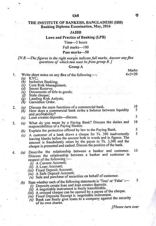 Laws and Practice of Banking Question 2011-2018 - Banking Diploma Education